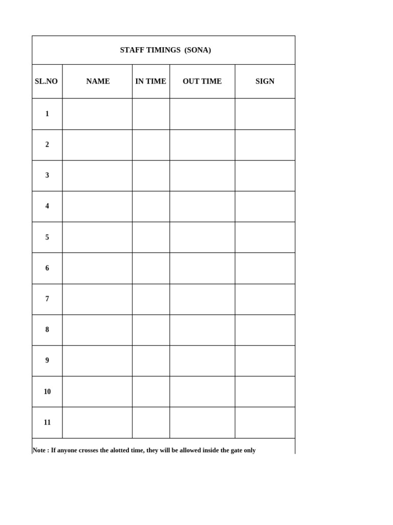 Staff Timings | PDF