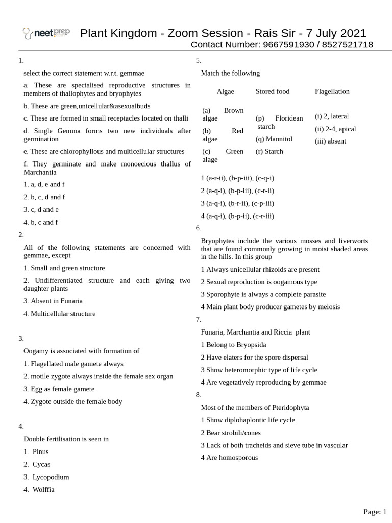 Gemmae and Plant Reproduction Quiz | PDF | Sexual Reproduction | Spore