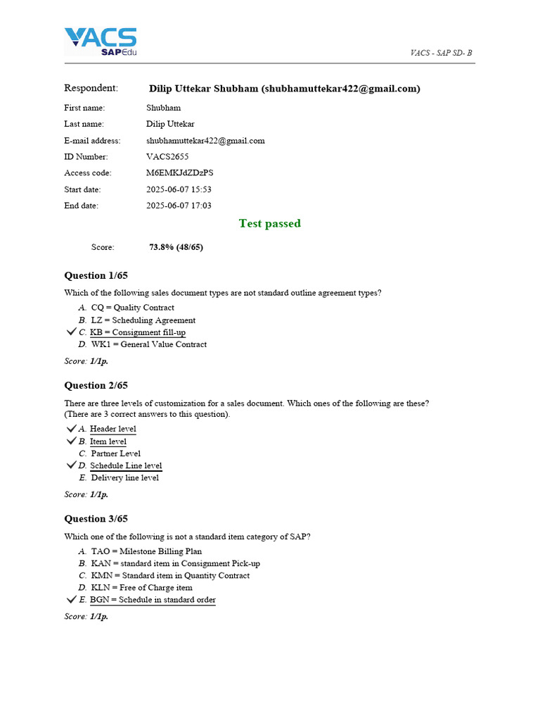 VACS - SAP SD - B - Dilip Uttekar Shubham (Shubhamuttekar422@Gmail ...
