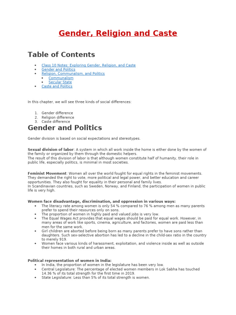 Gender, Religion and Caste | PDF | Woman | Caste