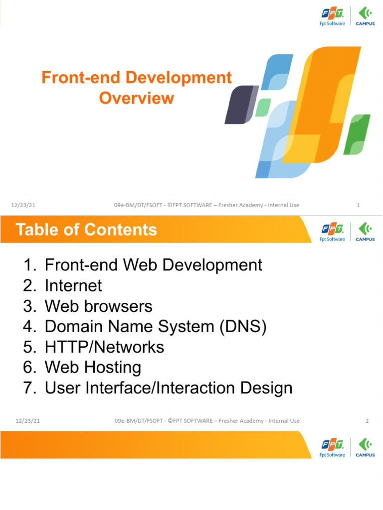 Front-End Developer Overview Slide | PDF | Client–Server Model | World Wide Web