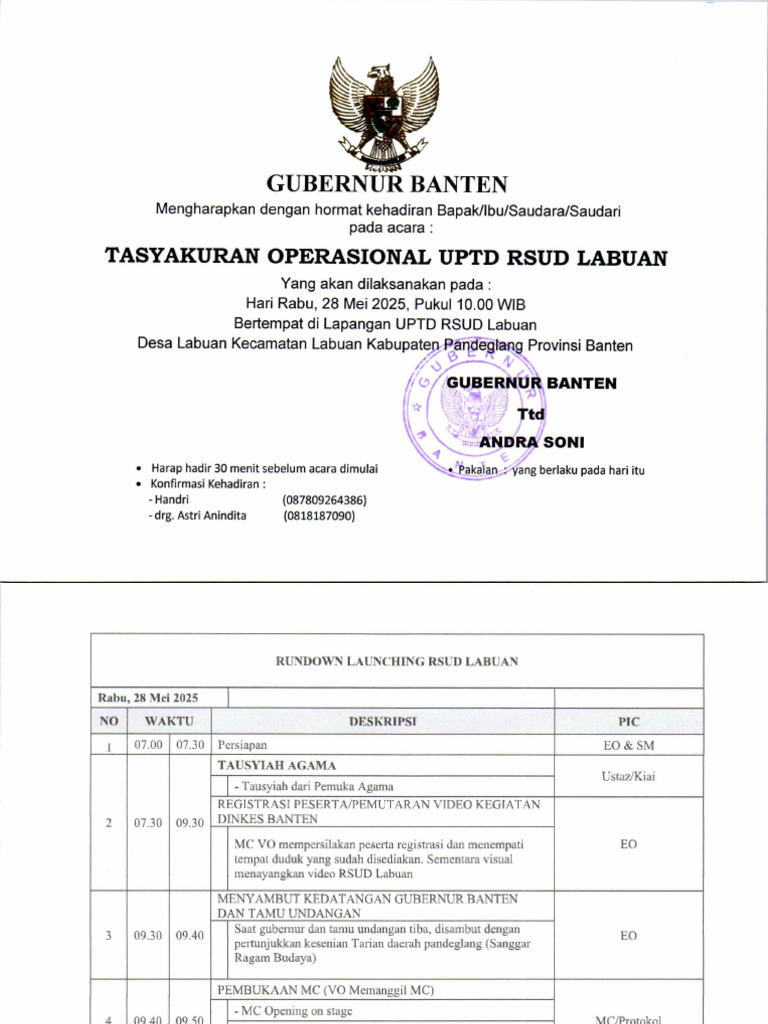 Undangan Gubernur (Tasyakuran Operasional Uptd Rsud Labuan) | PDF