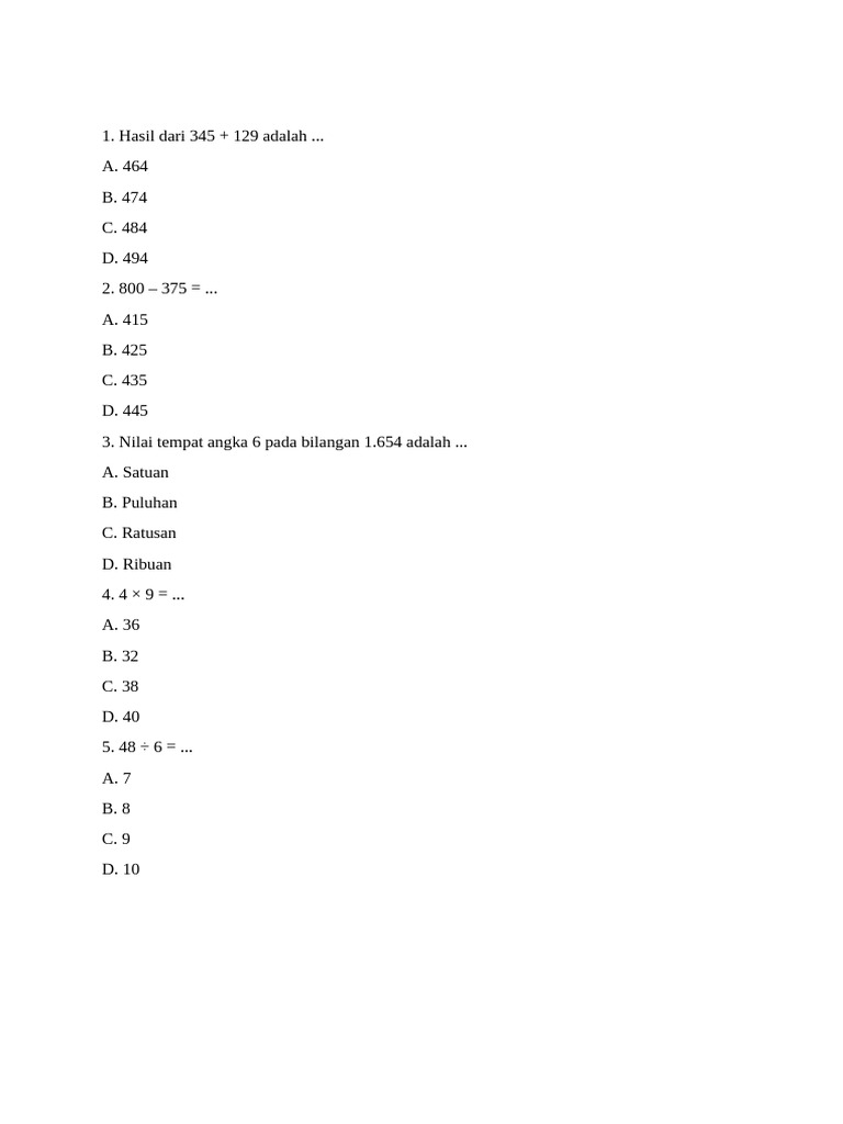 Ujian Anak Les MTK IV | PDF