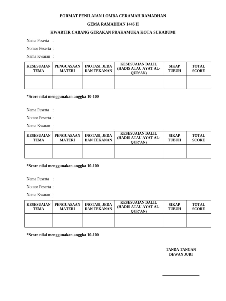Format Penilaian Lomba Ceramah Ramadhan | PDF
