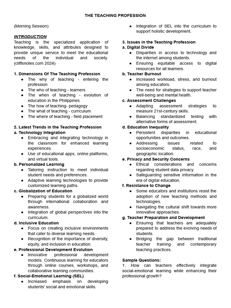 The Teaching Profession | PDF | Teachers | Philosophy Of Education
