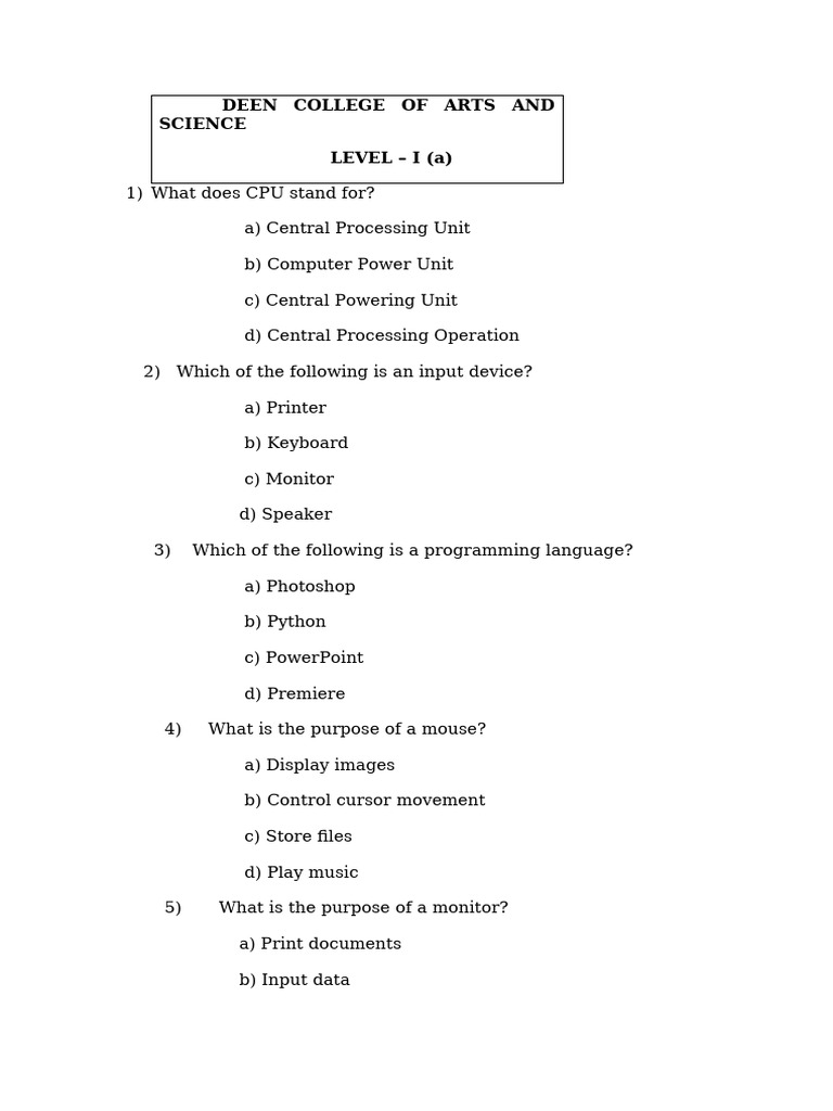 What Does CPU Stand For A) Central Processing Unit B) Comput1 | PDF ...