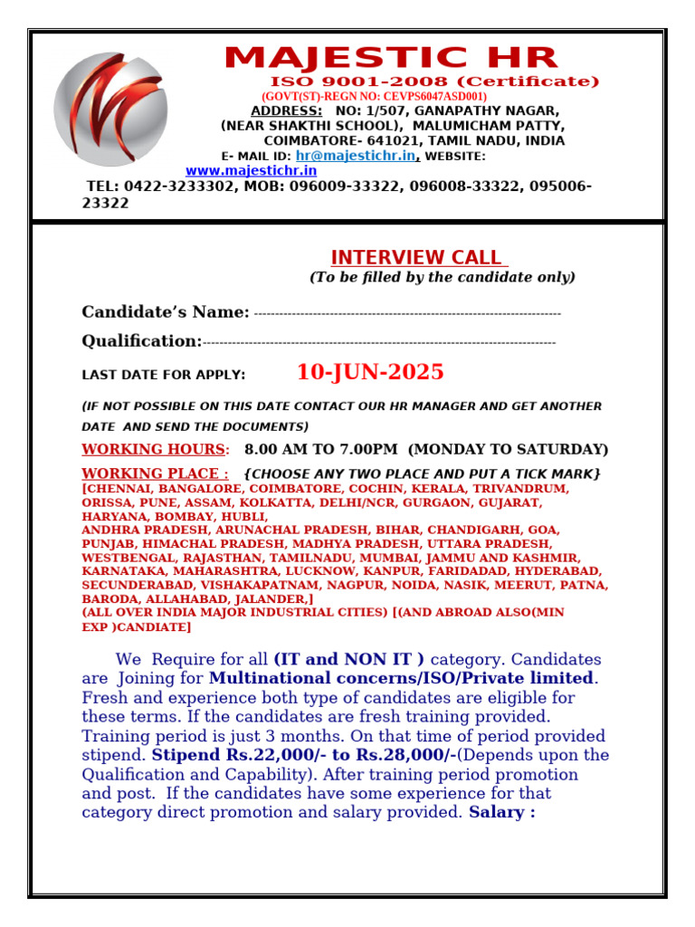 Interview Call Letter | PDF