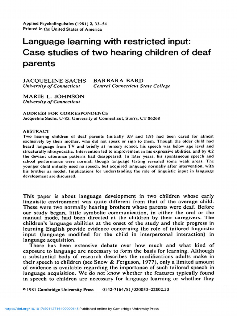 Language Development in Hearing Children of Deaf Parents | PDF ...