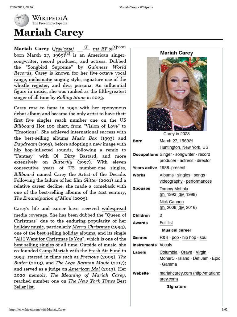 Mariah Carey - Wikipedia | PDF | Rhythm And Blues | Recorded Music