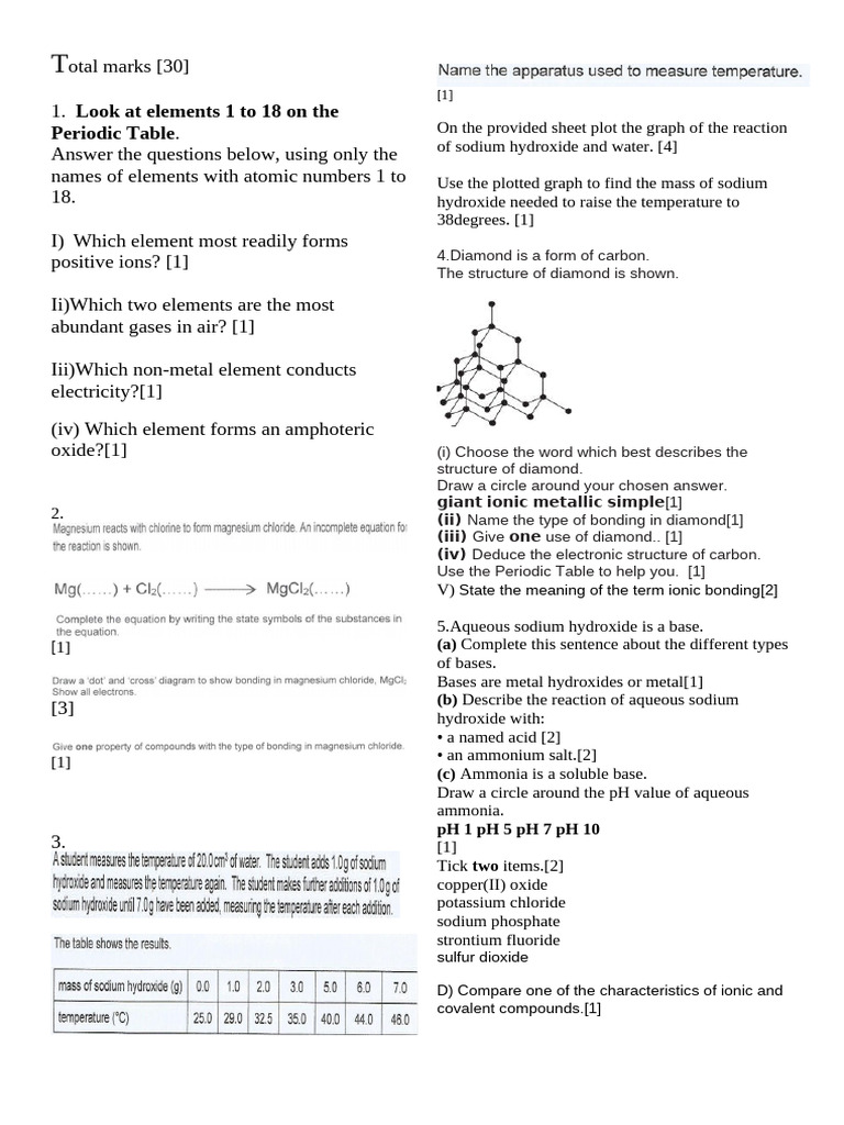 Chemistry End of Month Test 1 | PDF | Hydroxide | Salt (Chemistry)
