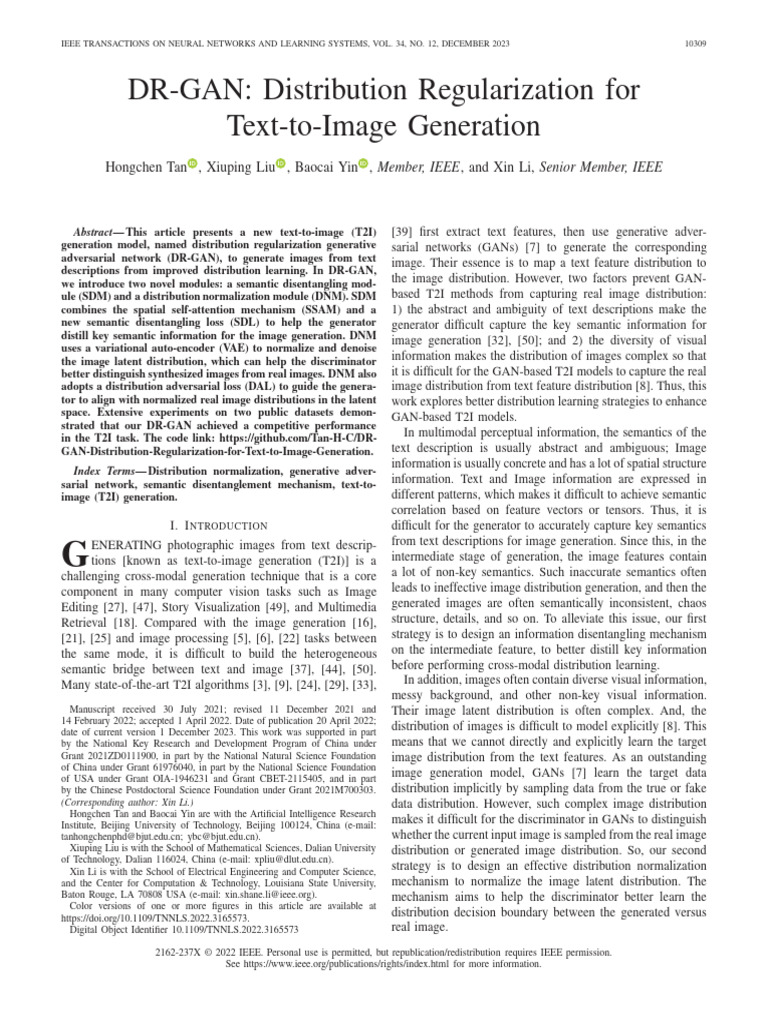 DR-GAN Distribution Regularization For Text-To-Image Generation | PDF | Applied Mathematics