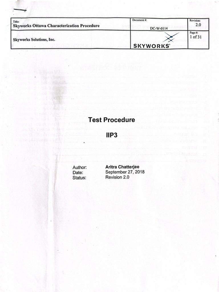 Skyworks Ottawa Characterization Procedure | PDF