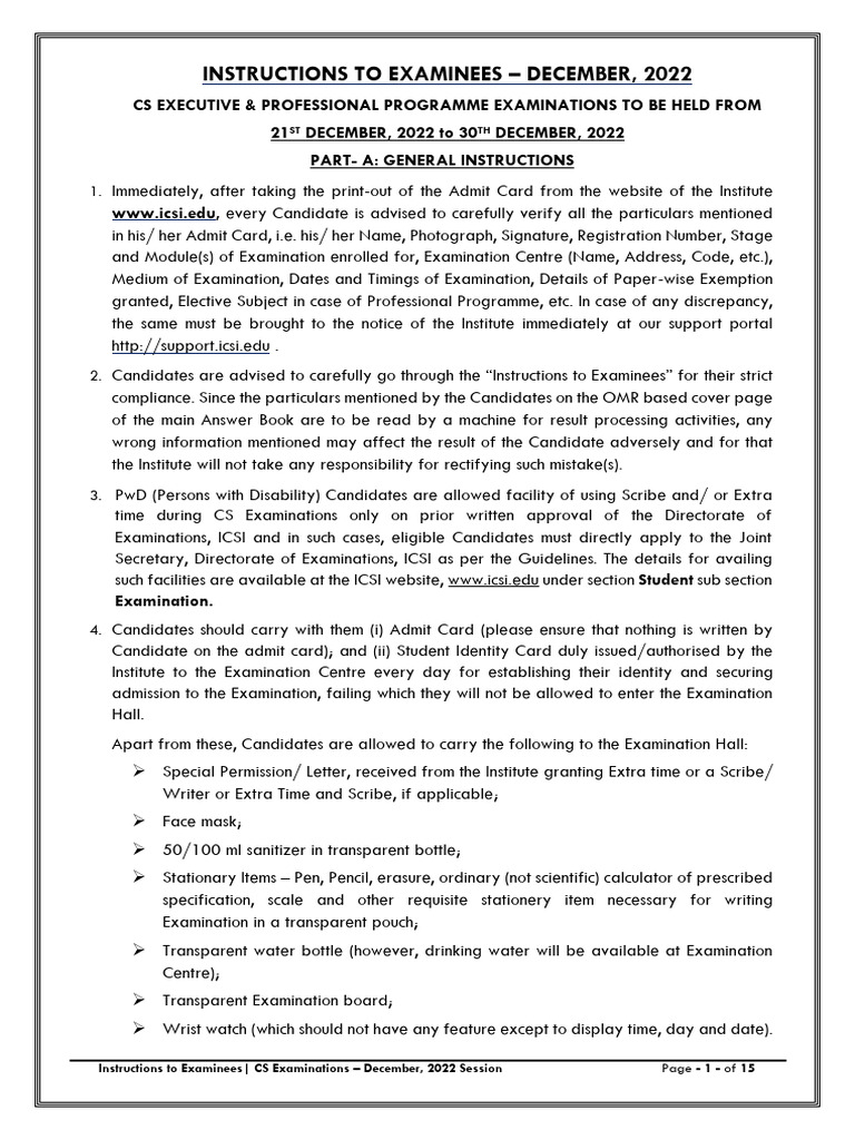 Instructions Examinees ProfandExeDec2022 | PDF | Identity Document