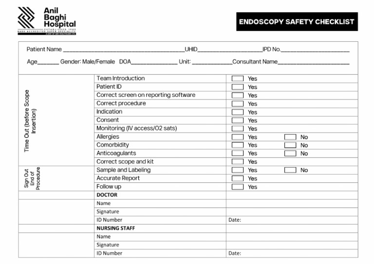 Endoscopy Safety Checklist Form | PDF