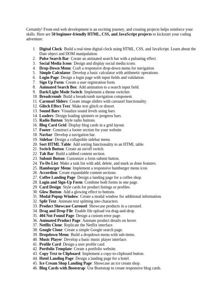 HTML Css and Js Project Titles | PDF | Websites | Html