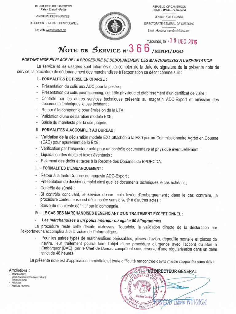 NS 366 DGD Procedure de Dedouanement A Lexportation | PDF