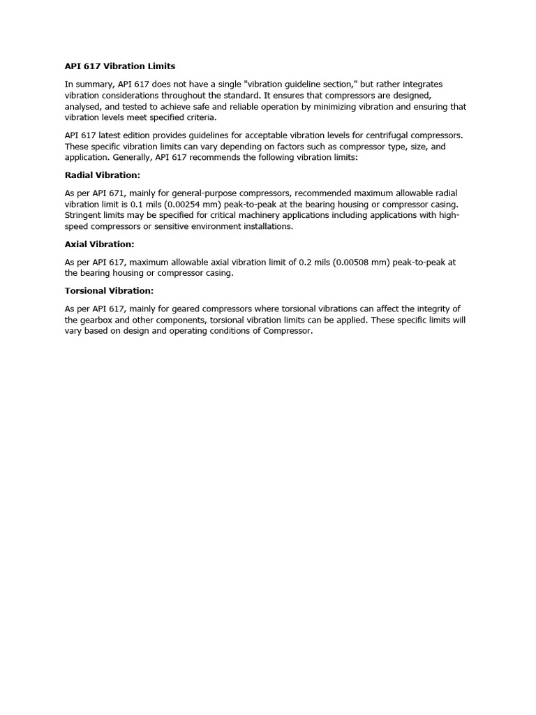 Vibration Limits - API 617 | PDF