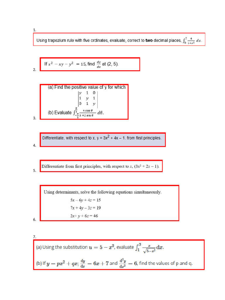 Calculus Questions For Year 12 | PDF