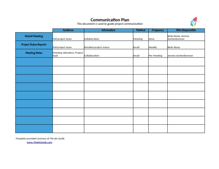 CommunicationPlan Example | PDF