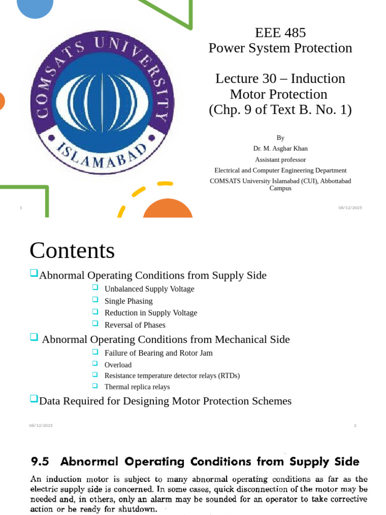 EEE 485-Lecture 30.1 - Induction Motor Protection (Contd... ) | PDF