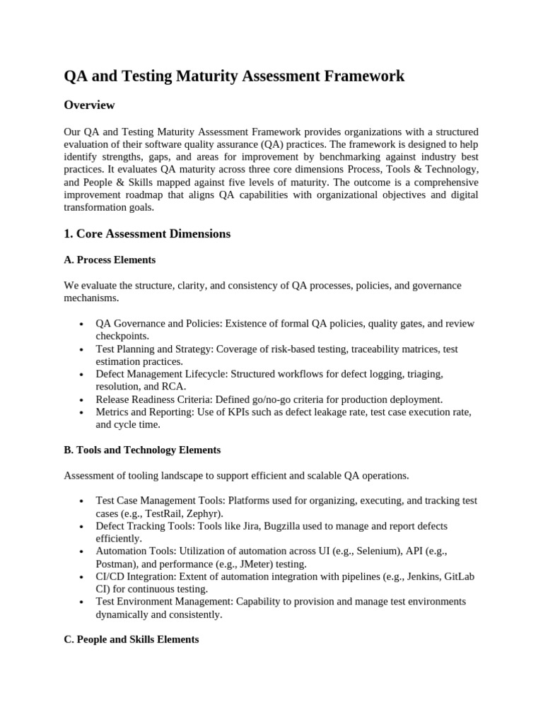 QA and Testing Maturity Assessment Framework | PDF | Quality Assurance ...