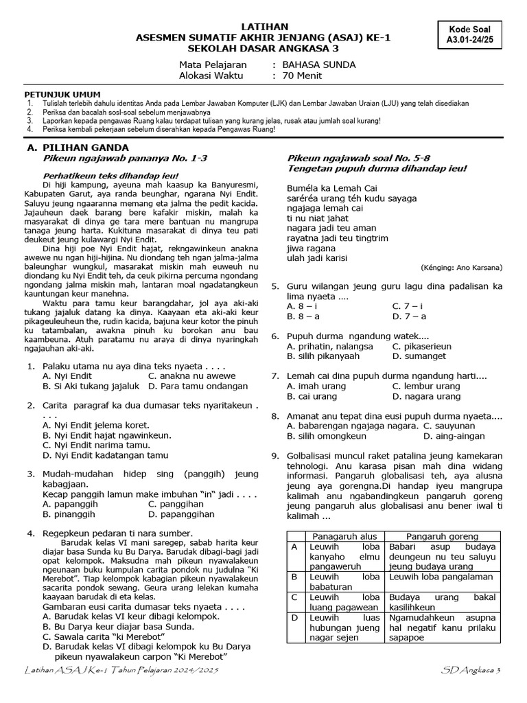Soal Bahasa Sunda To1 | PDF
