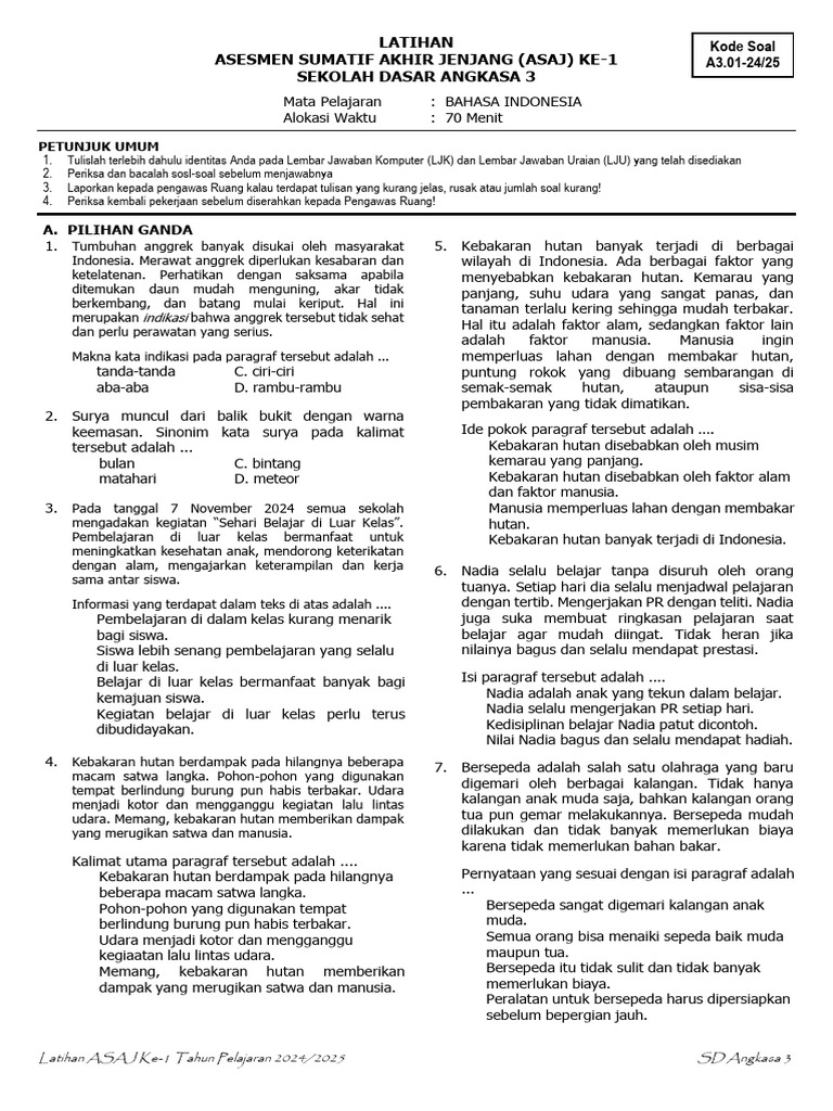 Latihan Bahasa Indonesia SD Angkasa 3 | PDF