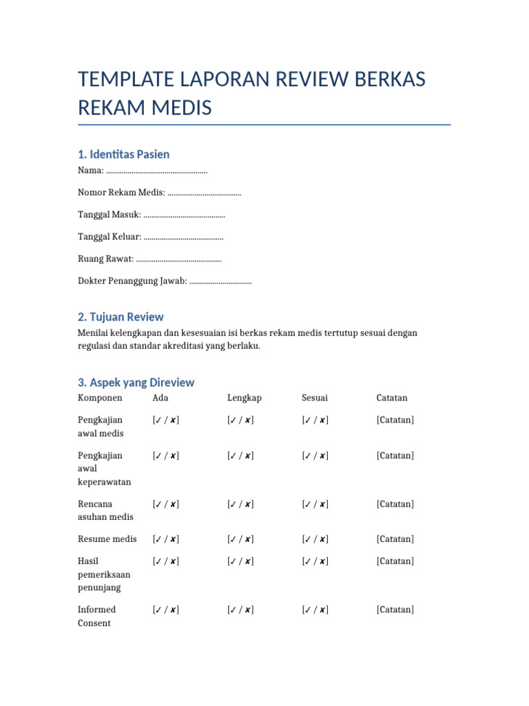 Template Laporan Review Rekam Medis | PDF