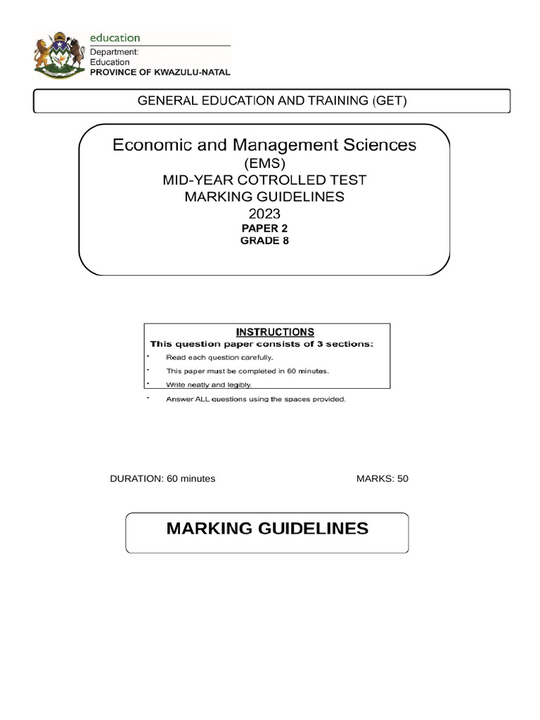Marking 8 P2 Guidelines - EMS GRD 8 Mid-Year Exam 2023 | PDF | Labour Economics | Taxes