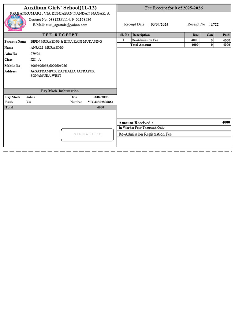 Fee Event Receipt Print Parent | PDF
