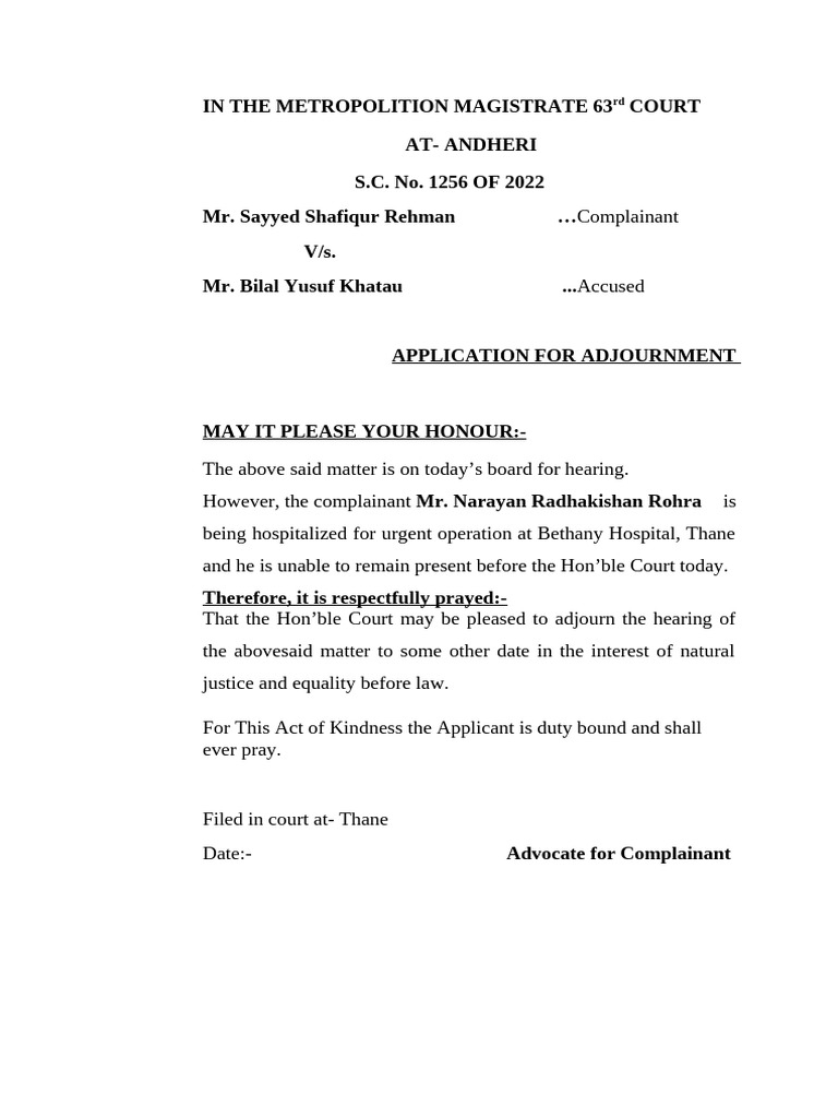 Adjournment Application for Court Hearing | PDF