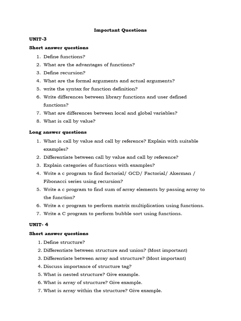 PPS Important Questions for Mid-2 | PDF | Pointer (Computer Programming) | Computer Programming