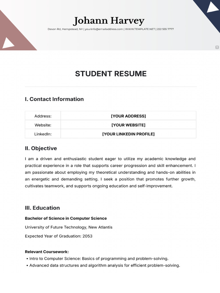 Student Resume Template | PDF