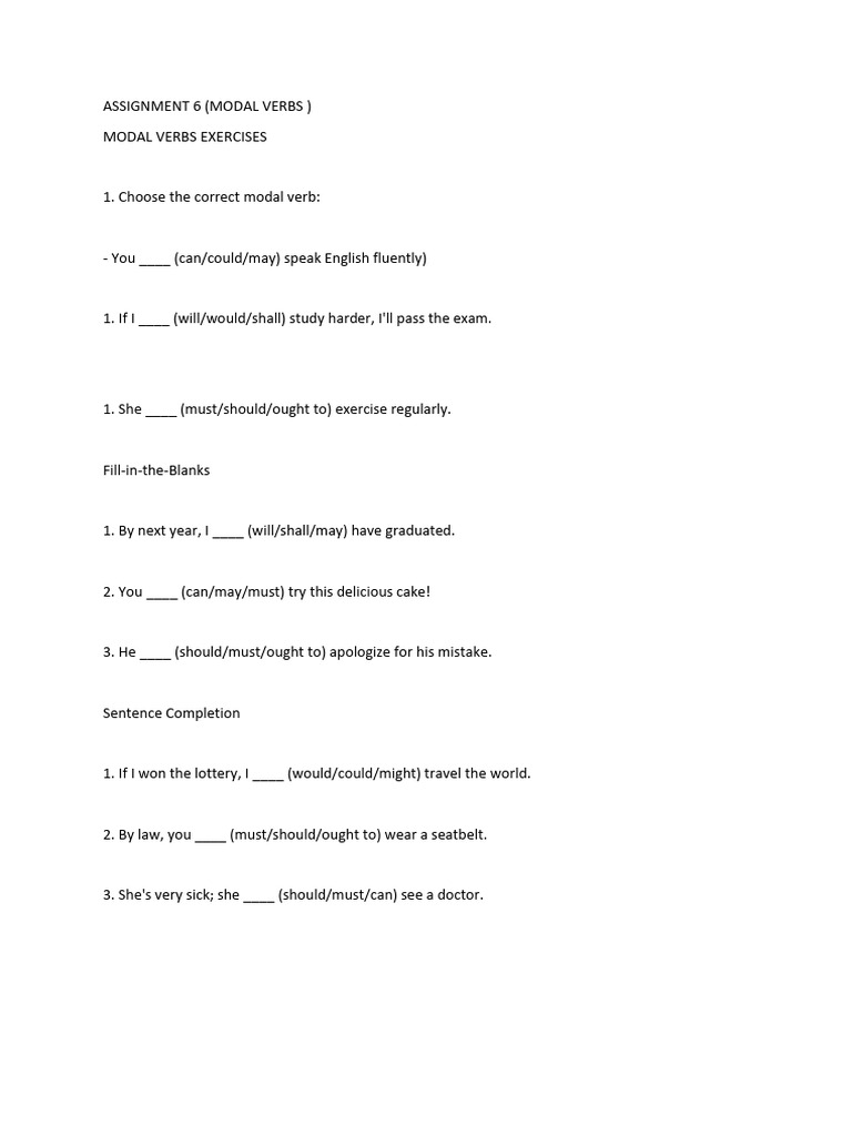Assignment 6 Modal Verbs | PDF