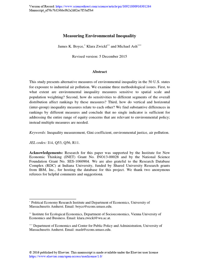 Environmental Inequality in U.S. States | PDF | Gini Coefficient ...