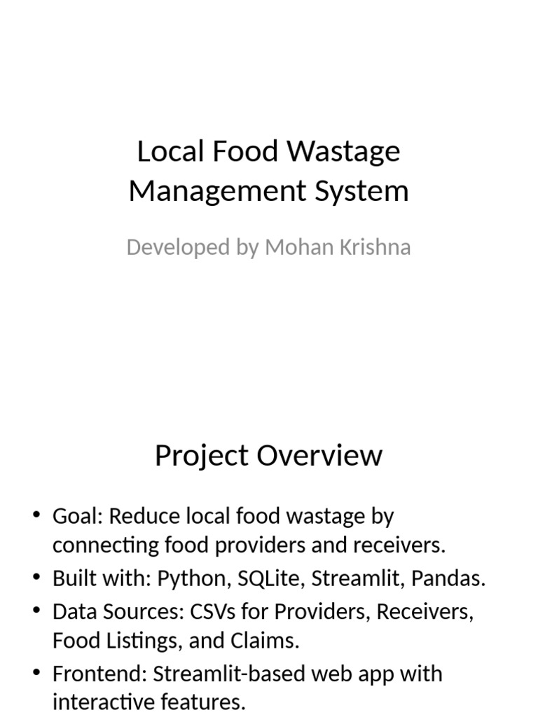 Local Food Wastage Project Presentation | PDF