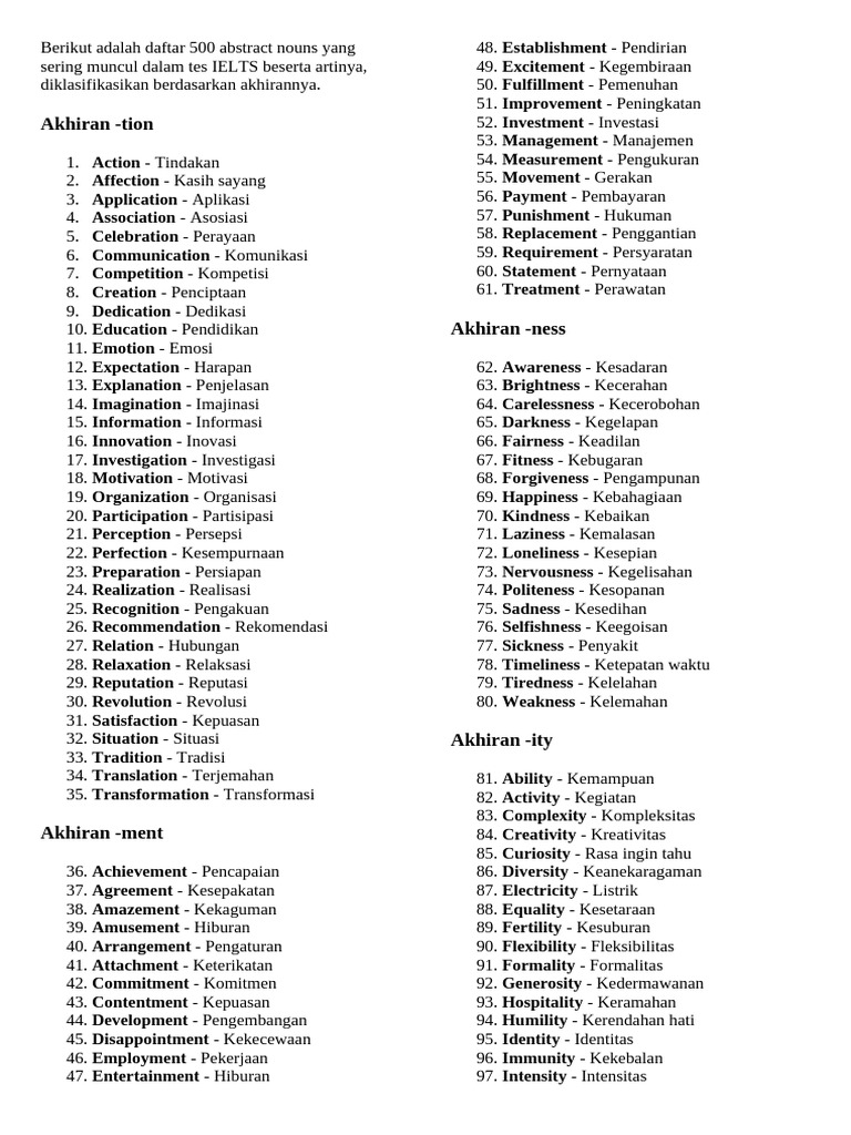 500 Abstract Nouns | PDF