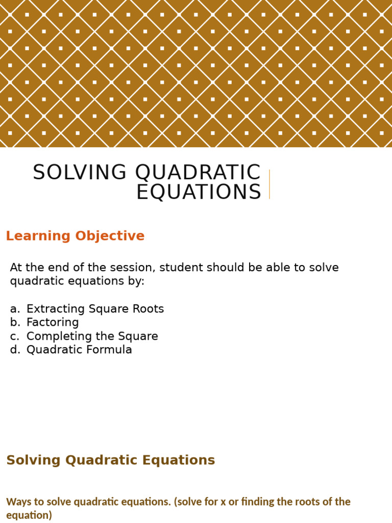 Methods to Solve Quadratic Equations | PDF | Quadratic Equation ...