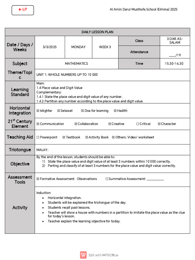 P3 Das Maths 2025 Lesson Plan Week 3 | PDF | Learning