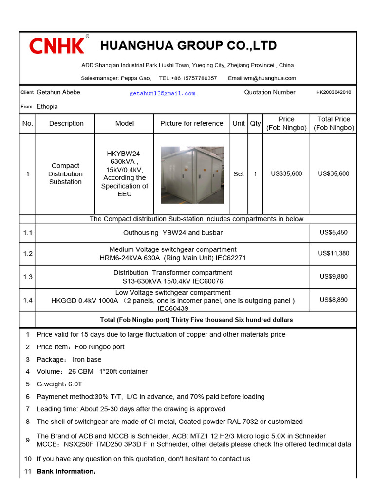 630kVA 15KV For Gethun Abebe | PDF | Electronics | Electrical Components