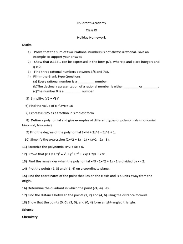 Class IX Holiday Homework | PDF | Boiling | Liquids
