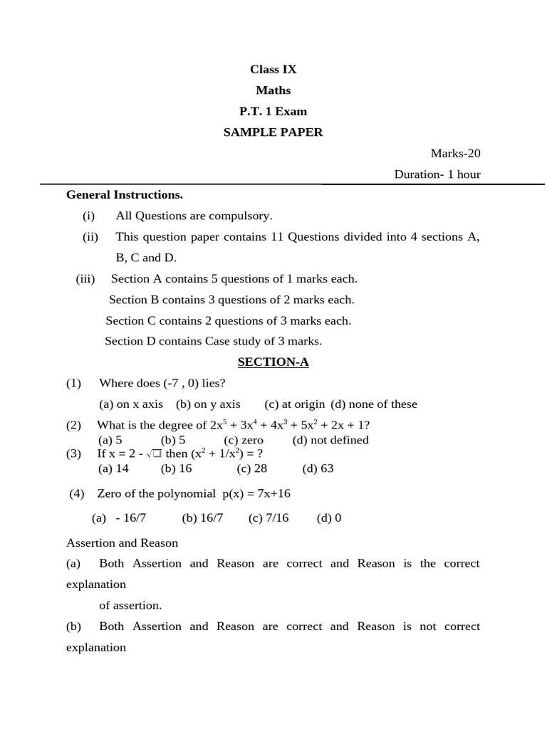 Class IX PT 1 Sample Paper | PDF | Numbers | Factorization