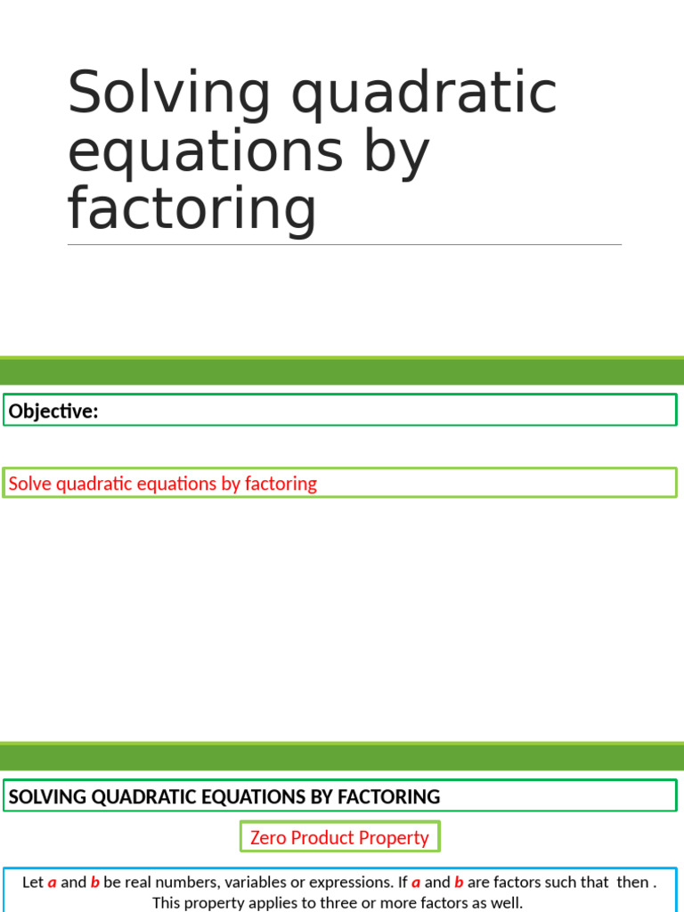 Factoring Quadratic Equations Guide | PDF | Factorization | Quadratic ...