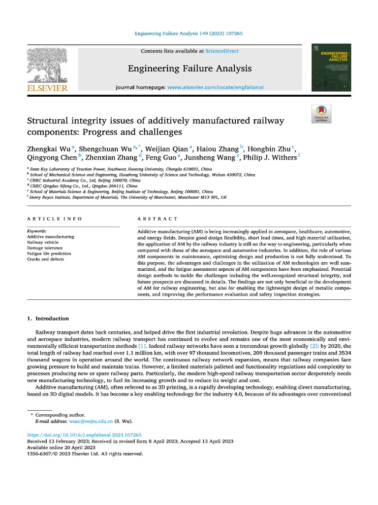 Structural Integrity Issues of Additively Manufactured Railway ...