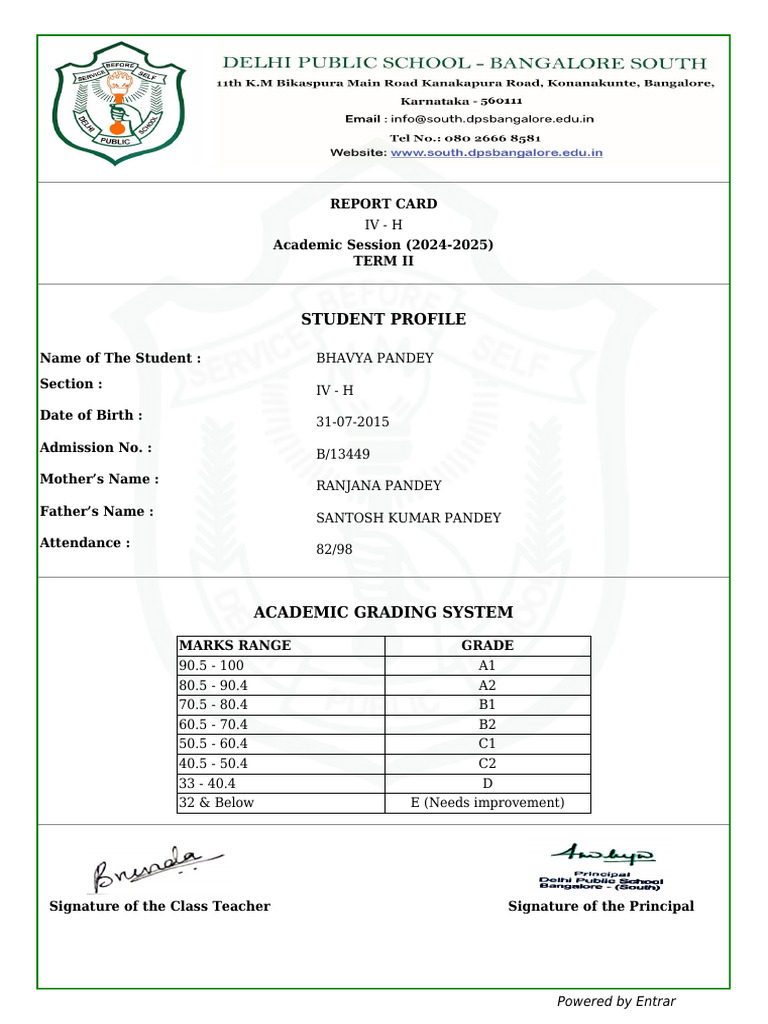 Bhavya Pandey's Term II Report Card | PDF | Science | Intelligence