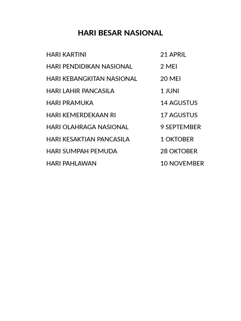 Hari Besar Nasional | PDF
