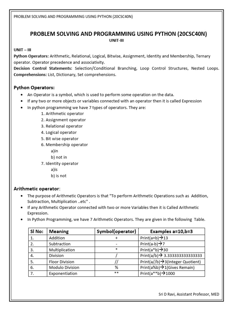 PSPP - Unit Iii - 24 11 2024 | PDF | Arithmetic | Mathematical Logic