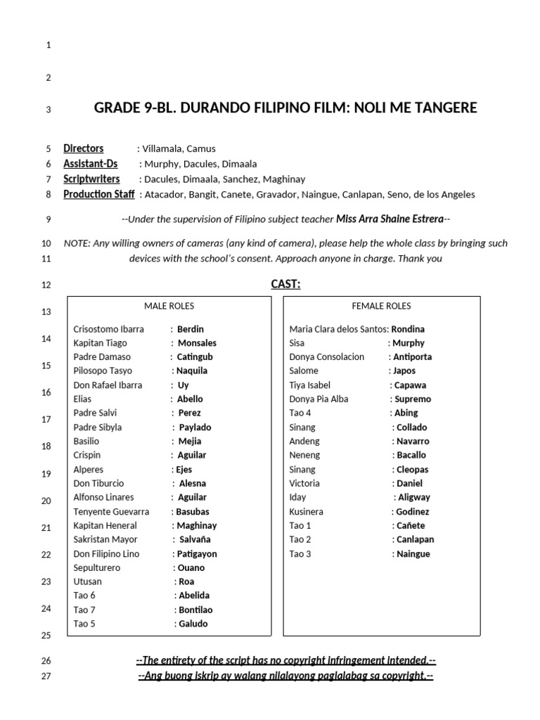 9 Bl. Durando Final Script Noli Me Tangere | PDF