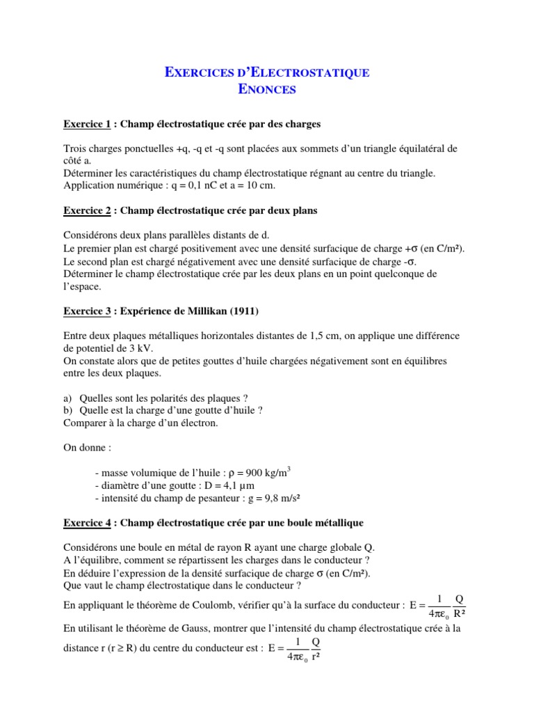 Exercices d'électrostatique corrigés | PDF | Électrostatique | Champ ...