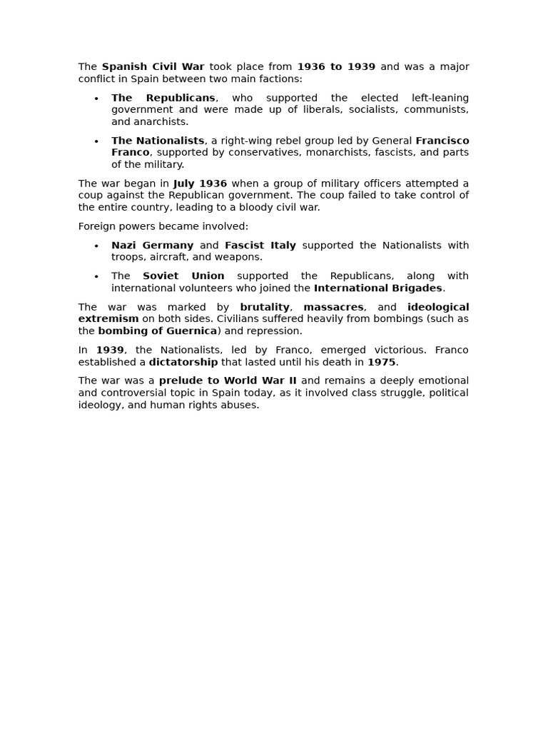 Overview of the Spanish Civil War | PDF